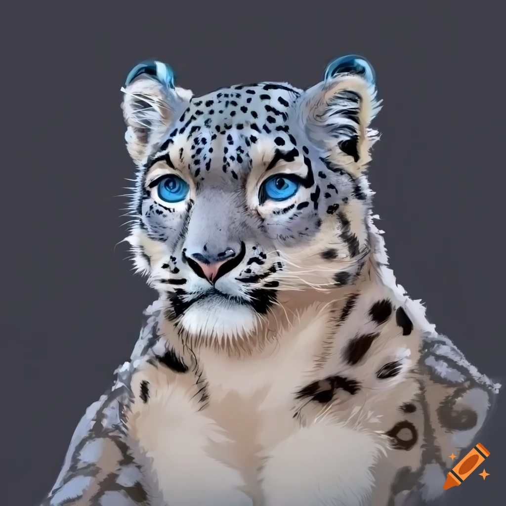 Portrait of a snow leopard with icy blue eyes on Craiyon