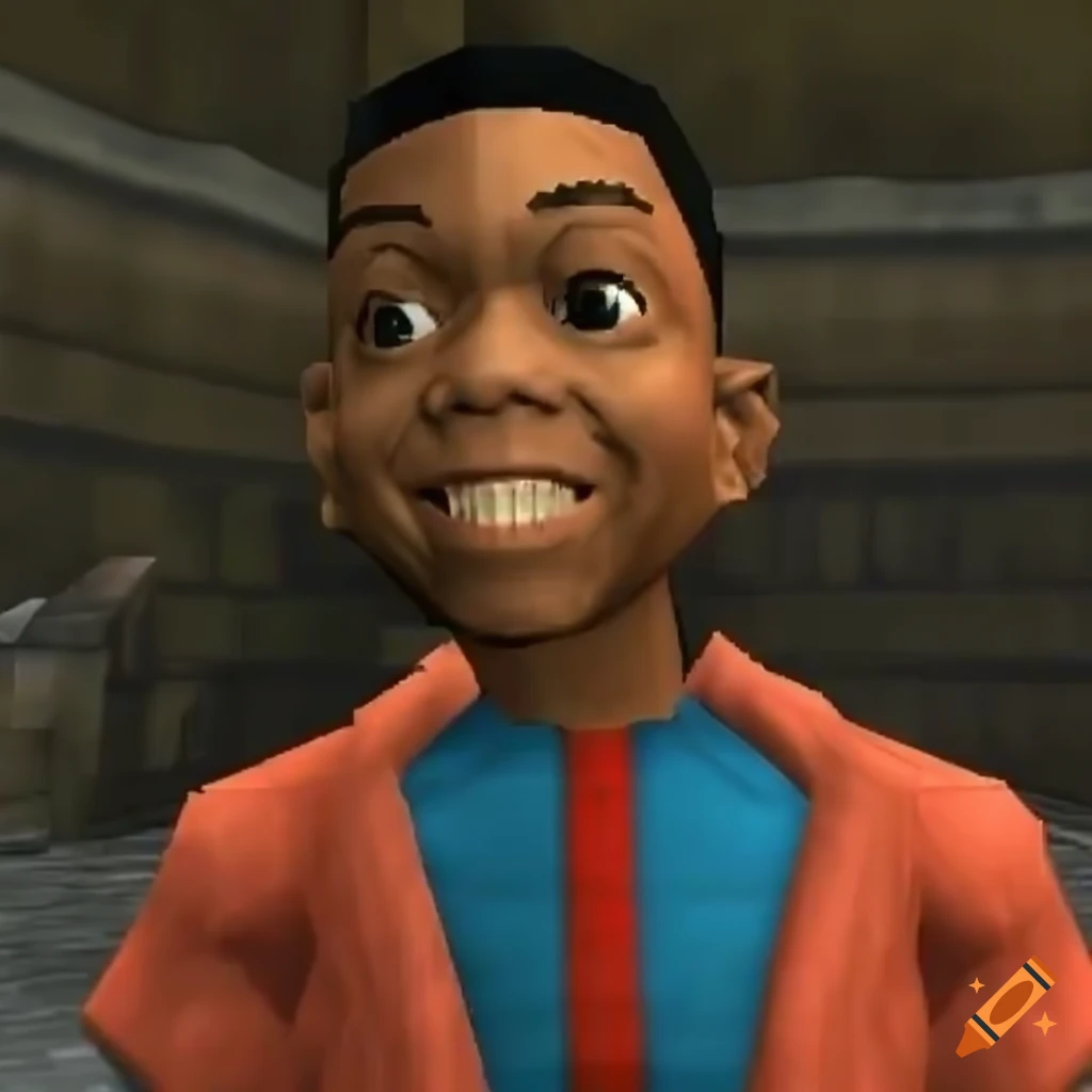 Closeup of Steve Urkel character in Super Smash Bros Melee on Craiyon