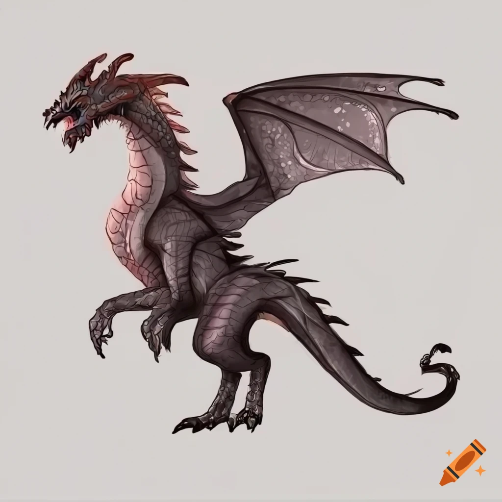 Detailed side view of a dragon with wings and four legs on Craiyon