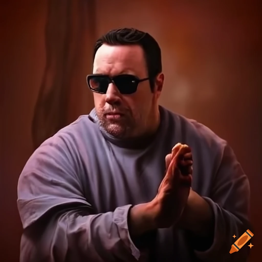 Stained glass of kevin james doing famous shrug on Craiyon