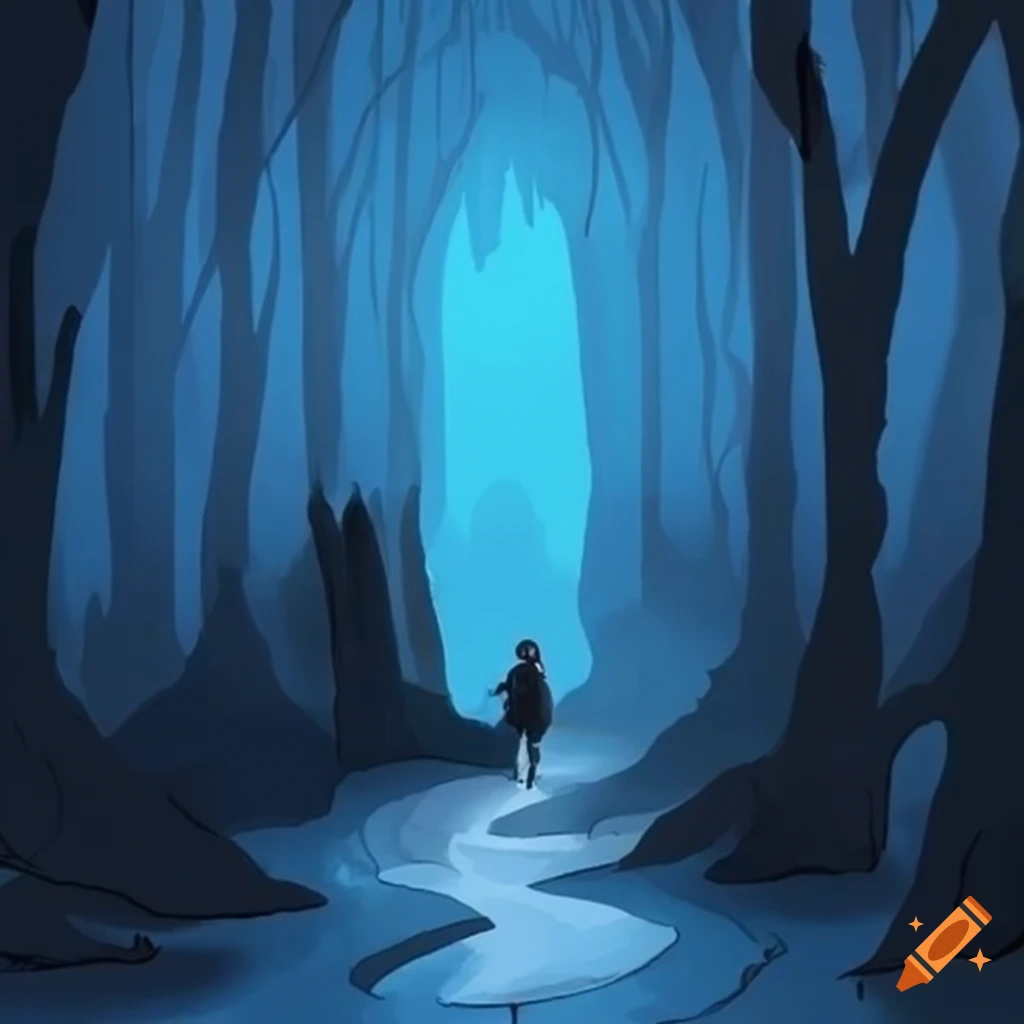 Artwork of a calm waiting screen in a blue forest on Craiyon