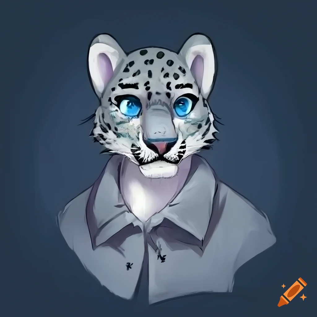 Detailed anime-style portrait of a smiling snow leopard on Craiyon