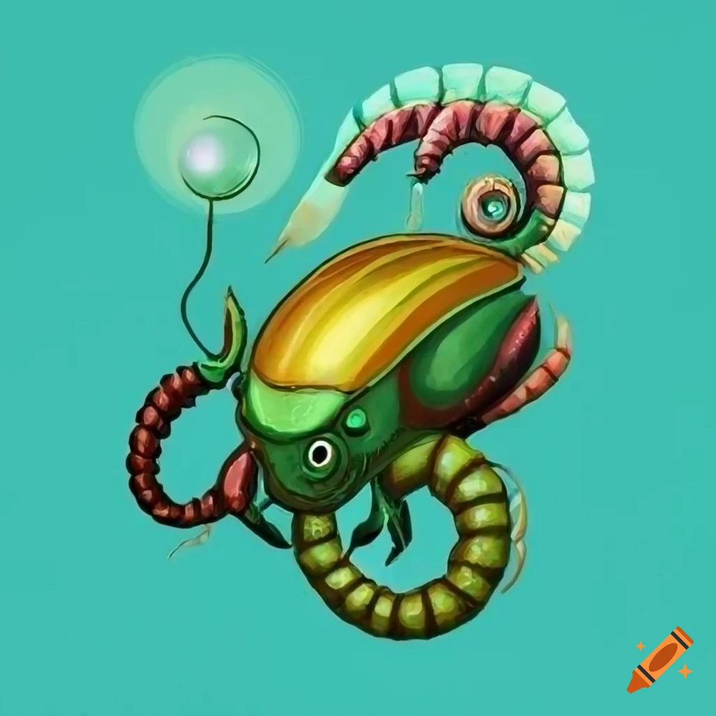 Illustration of a mysterious creature with scarab, chameleon, centipede ...