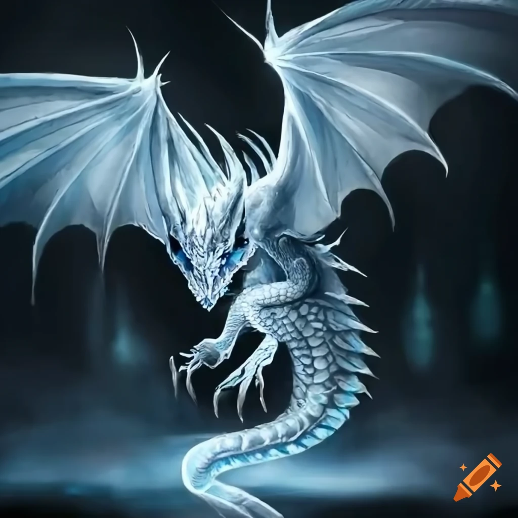 Black and white photo of a majestic white dragon on Craiyon