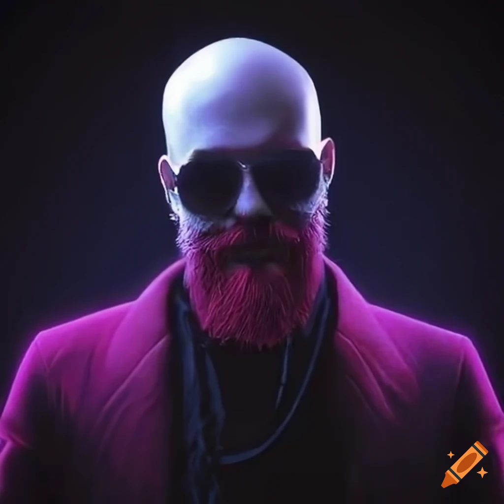 Image of a cool bald man in synthwave style on Craiyon
