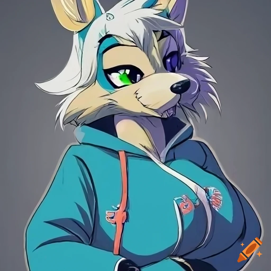 Vibrant vintage 2D anime character with white female wolf furry ...