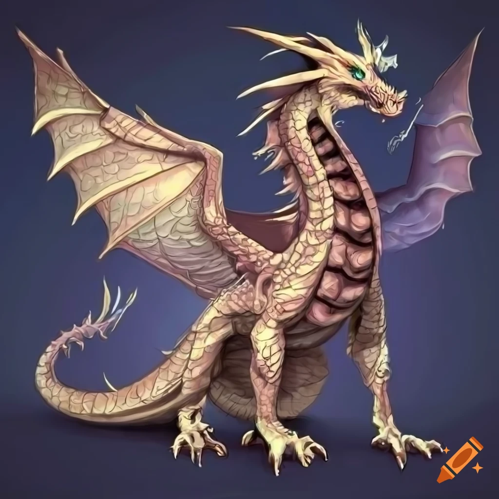 Illustration of a detailed side view dragon with wings