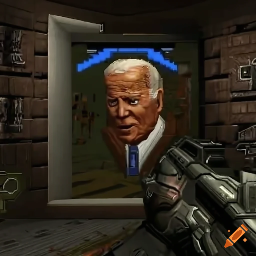 Screenshot of Joe Biden in Doom II game on Craiyon