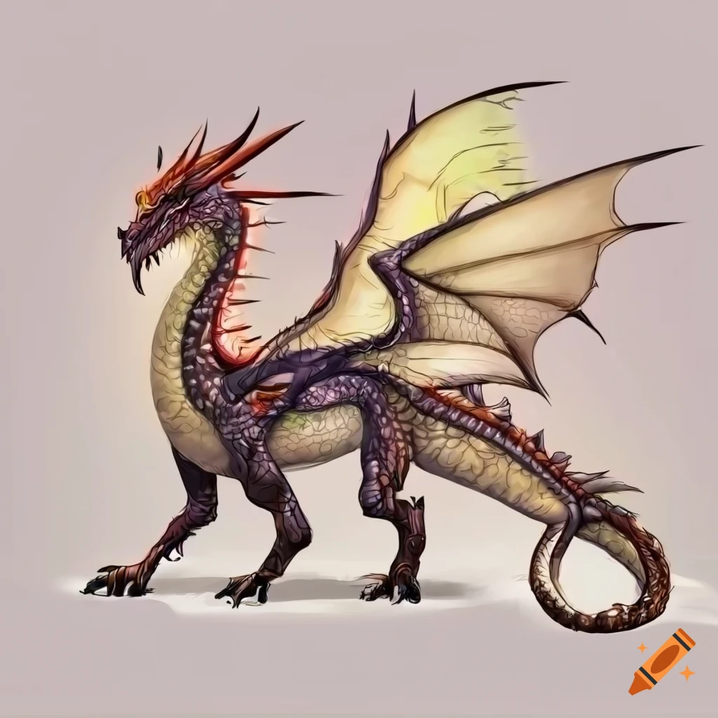 Side view illustration of a detailed dragon design on Craiyon