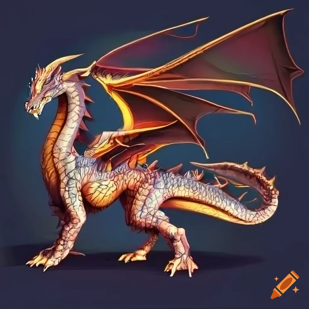 Detailed illustration of a dragon with wings and four legs on Craiyon