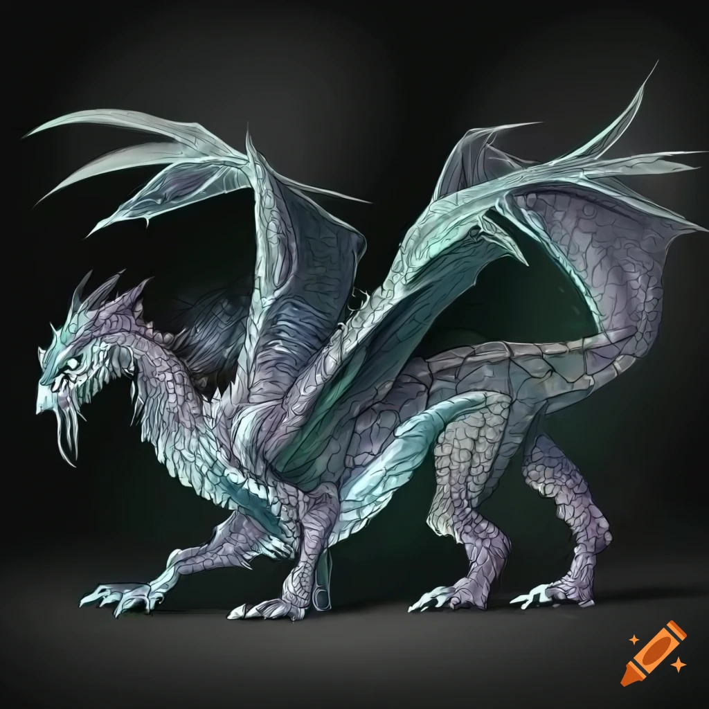 Side view illustration of a detailed dragon design
