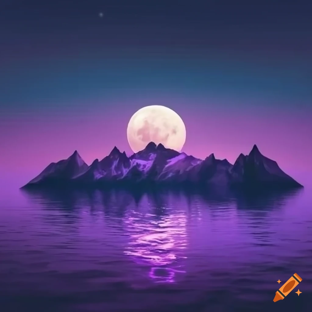 Purple moon over mystical mountain scenery on Craiyon