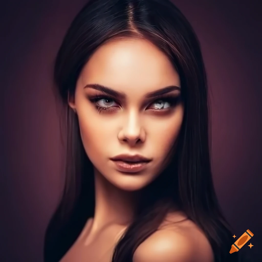 Portrait of a young woman with dark brown hair and brown eyes on Craiyon