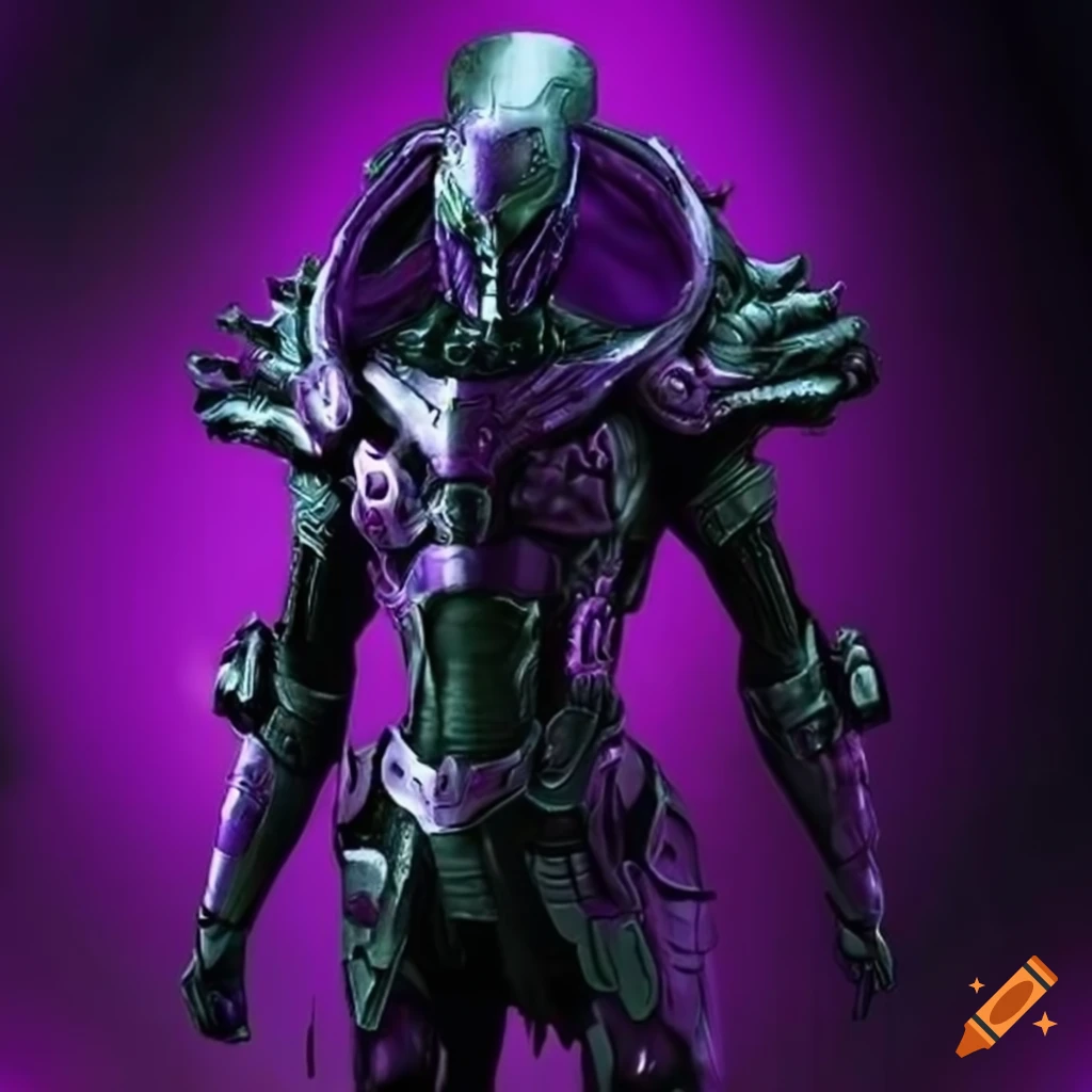 Purple and black sci-fi alien in mystical armor on Craiyon