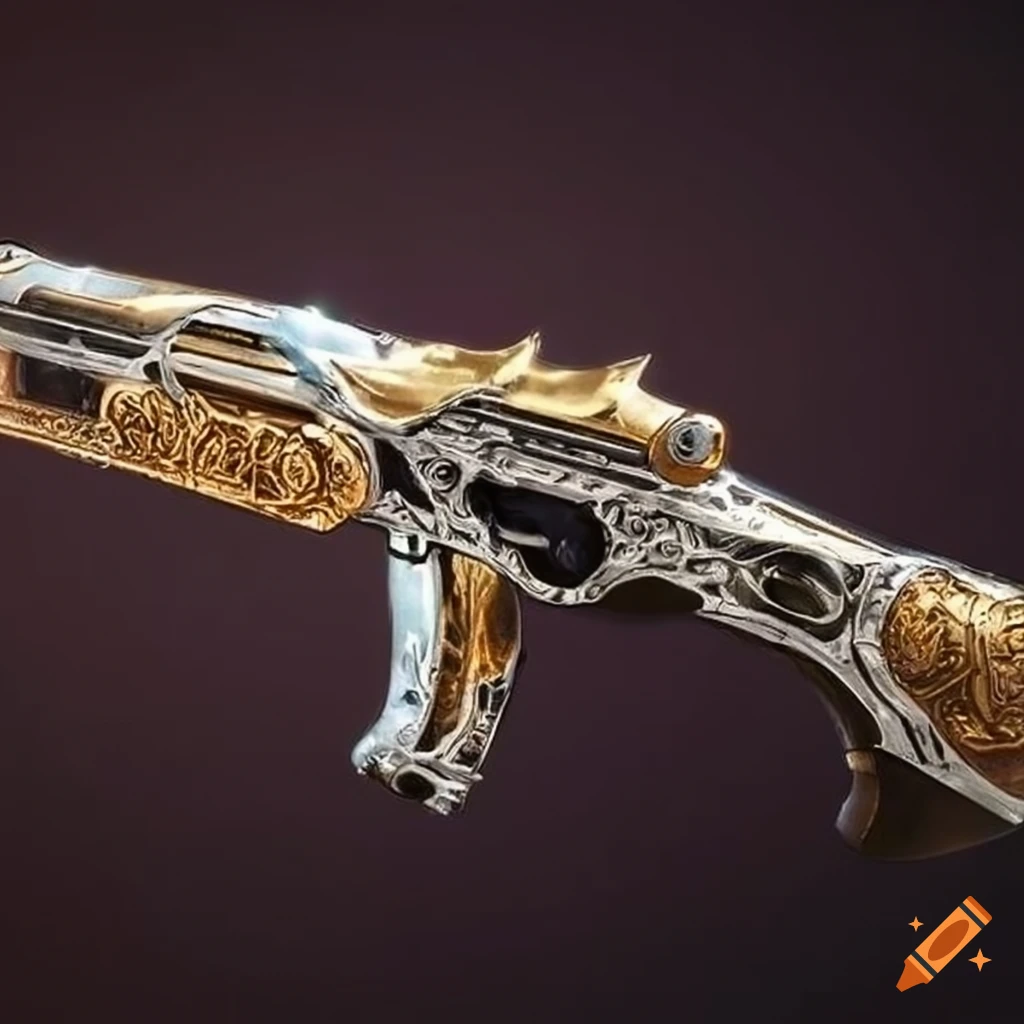 Scifi rifle with bone, chrome, and gold accents on Craiyon