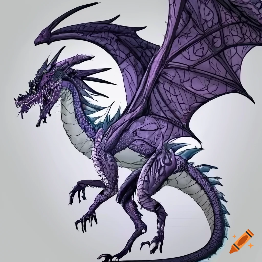 Detailed side view illustration of a dragon with wings on Craiyon