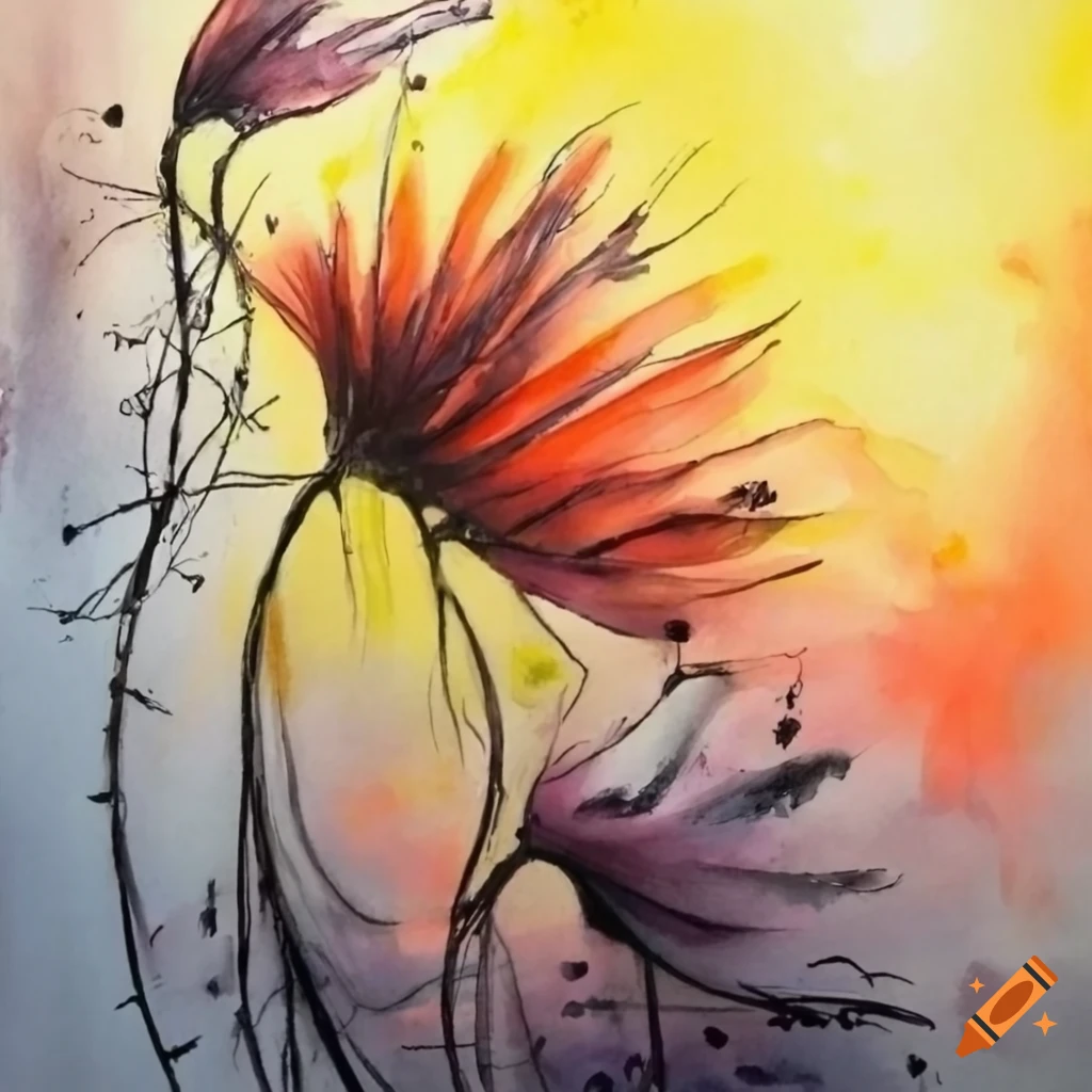 Painting of ink flowers drawing scenery on Craiyon