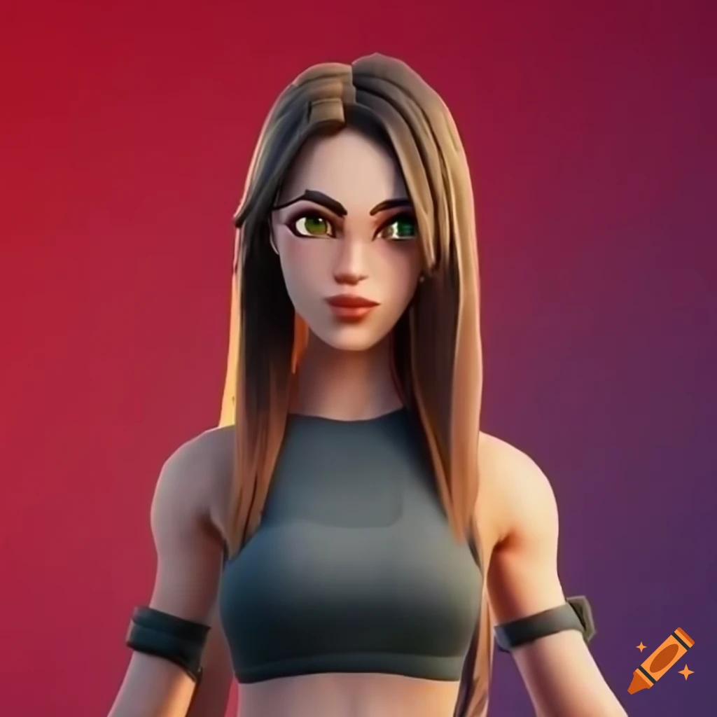 3d female fortnite character with long brown hair and soft brown eyes ...