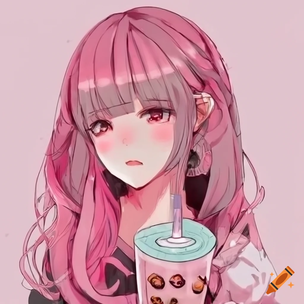 Preppy style anime girl with pink and black hair on Craiyon
