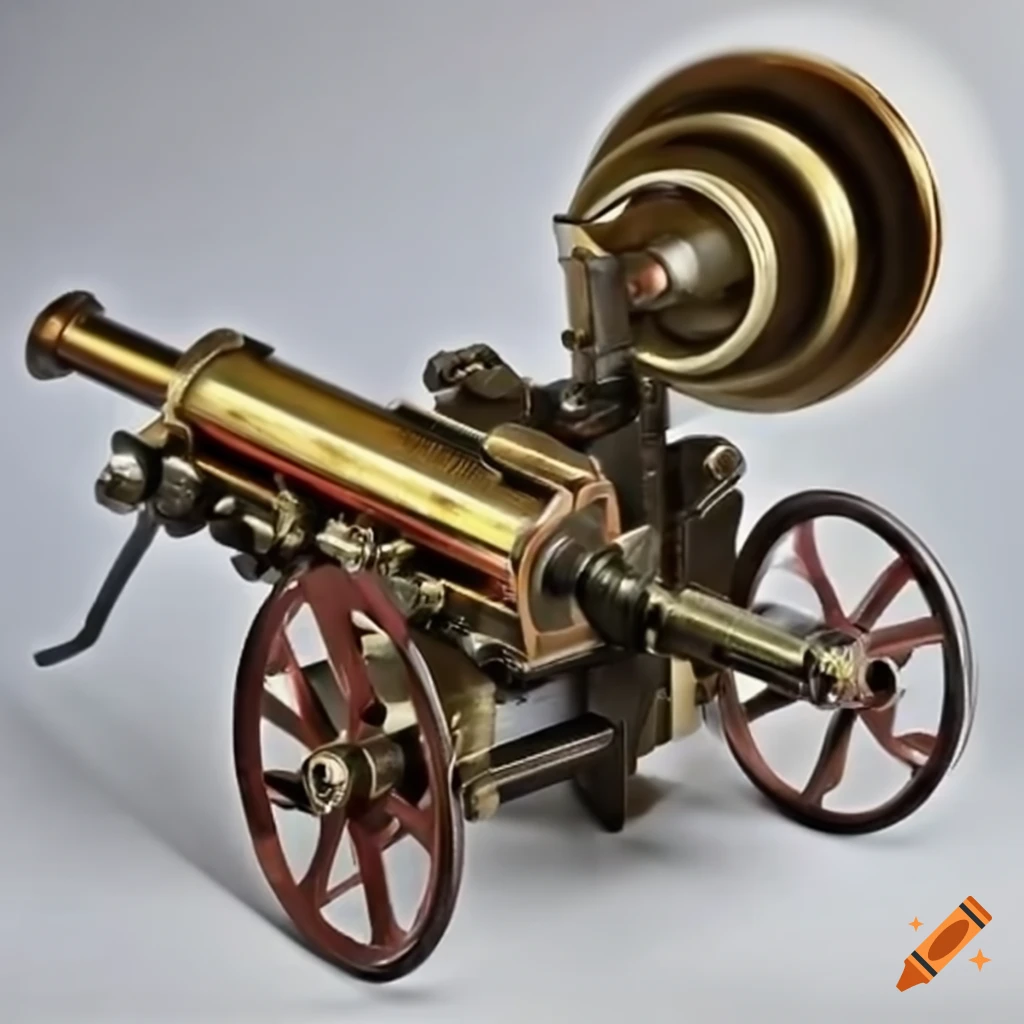Image of a steampunk hand crank gatling gun on Craiyon