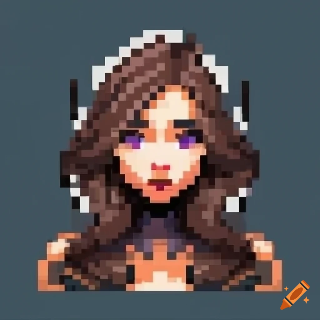 Pixel art of a stylish video game girl character with wavy wolf-cut ...