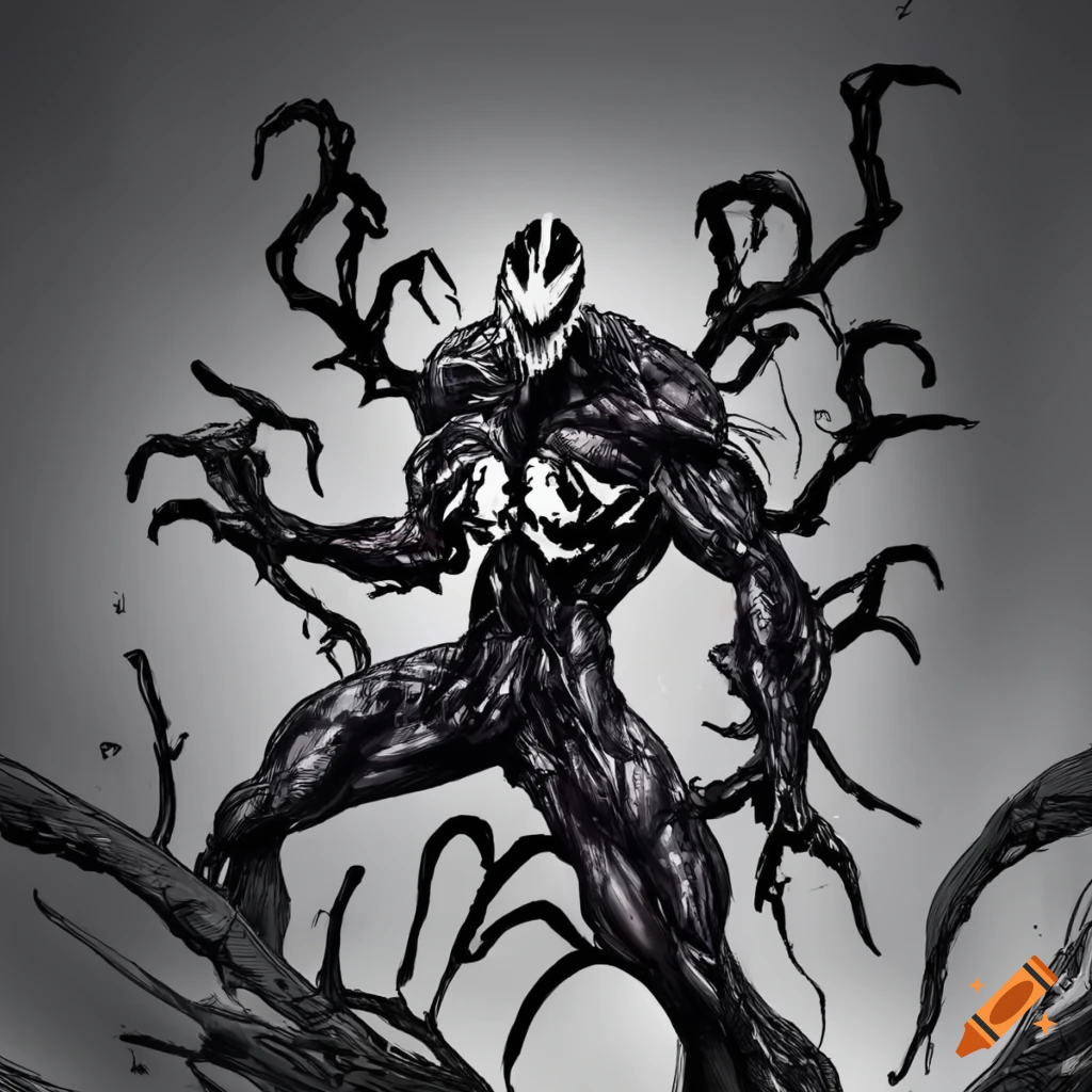 Black and white artwork of marvel symbiote carnage on Craiyon