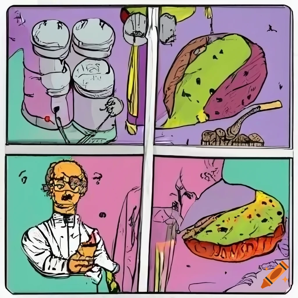 Comic explaining photosynthesis process in 6 vignettes on Craiyon