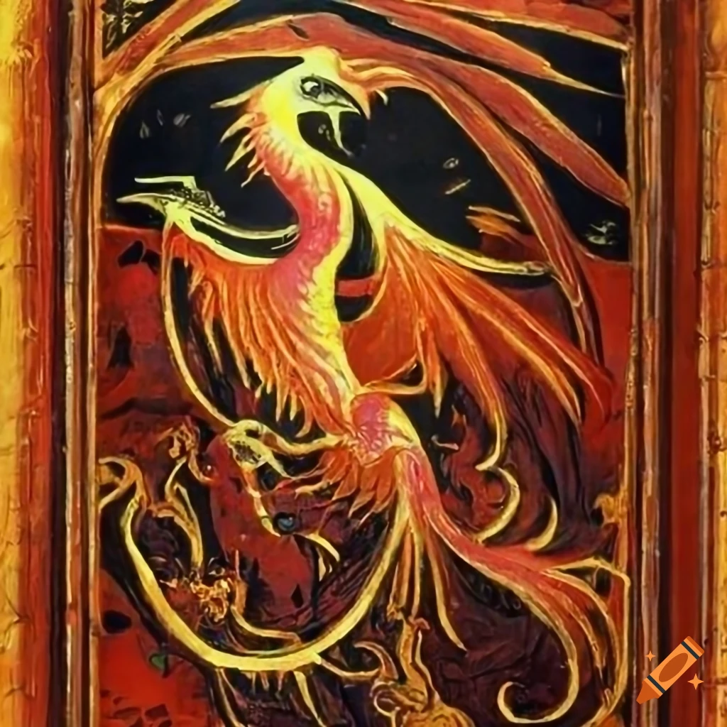 Medieval art representation of a phoenix on Craiyon