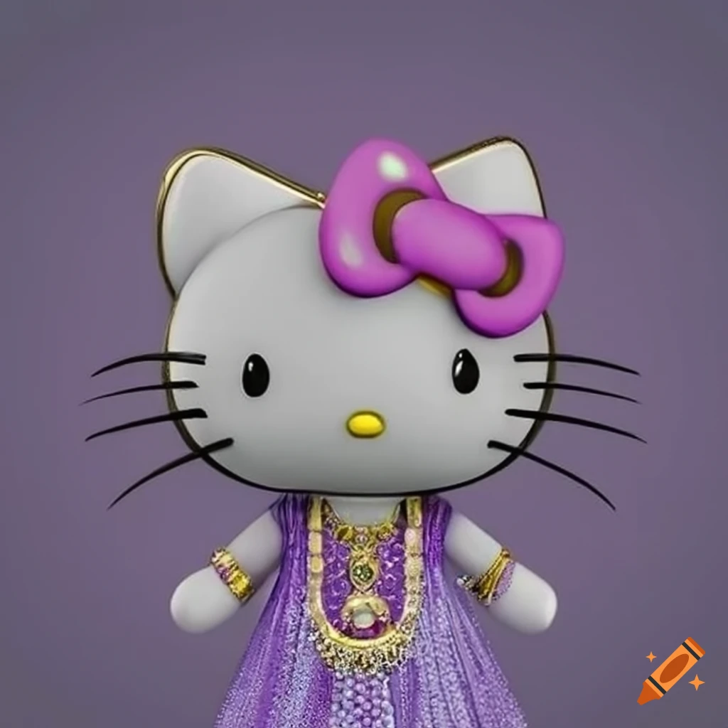 3d character of hello kitty in pakistani lengha with gold jewelry on ...