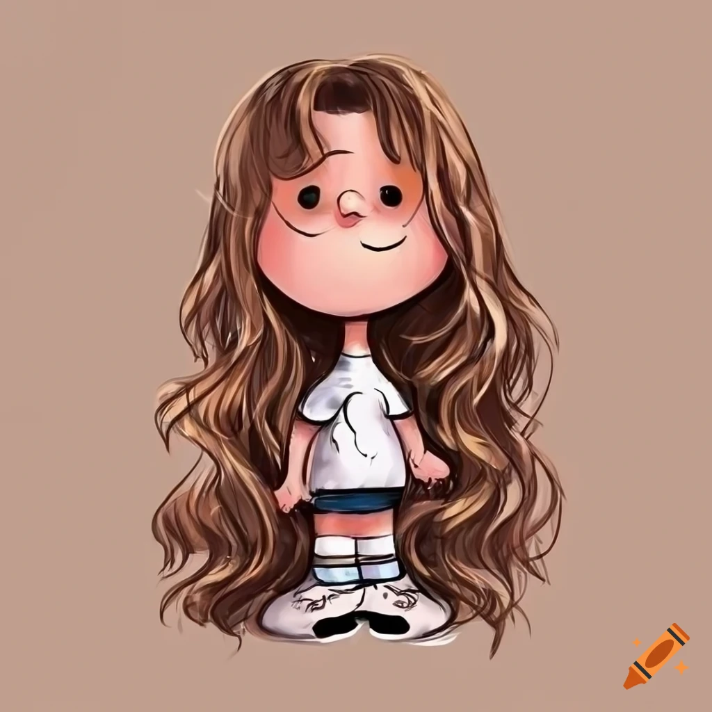 Girl with wavy brown hair and hazel eyes in peanuts style on Craiyon