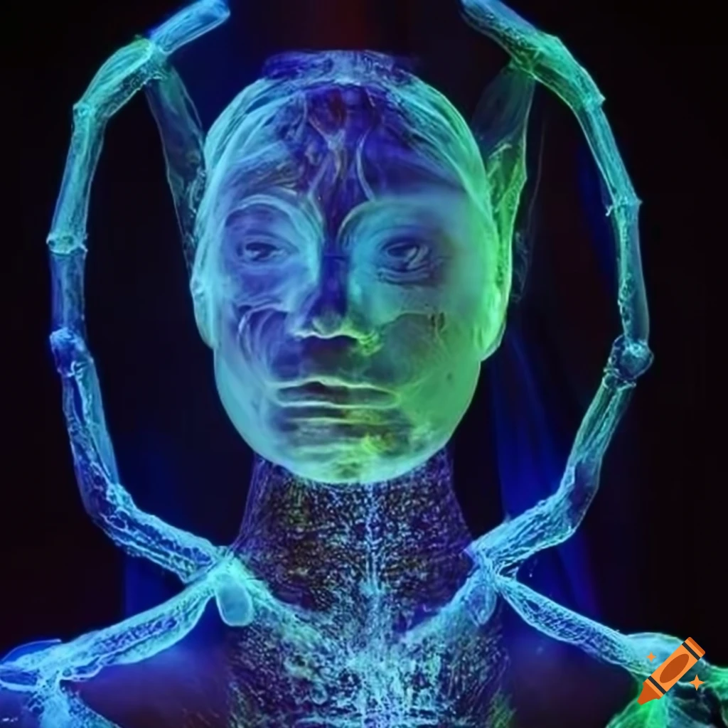 Glowing humanoid figures with intricate patterns on Craiyon