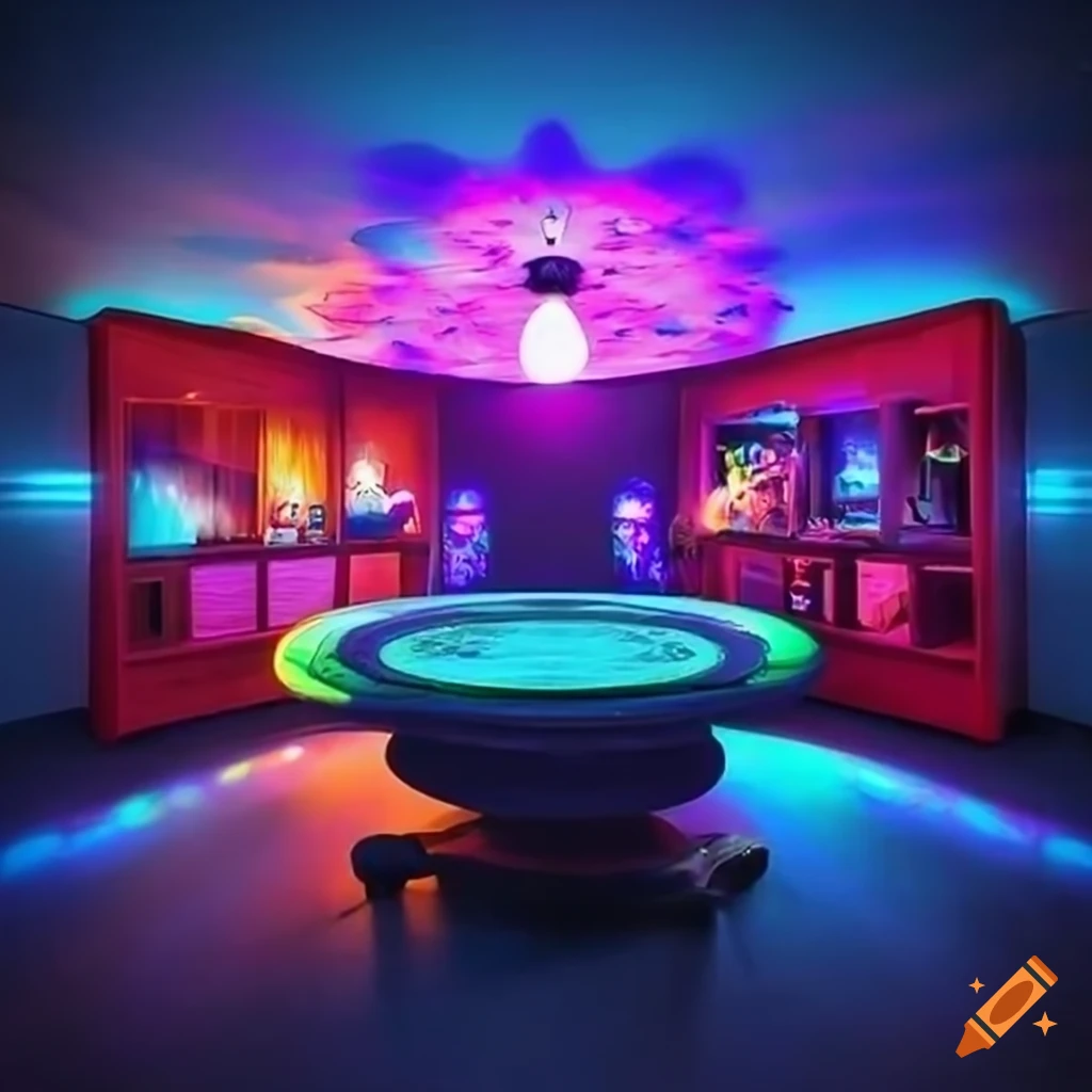 Fun game room with a round table and game board on Craiyon