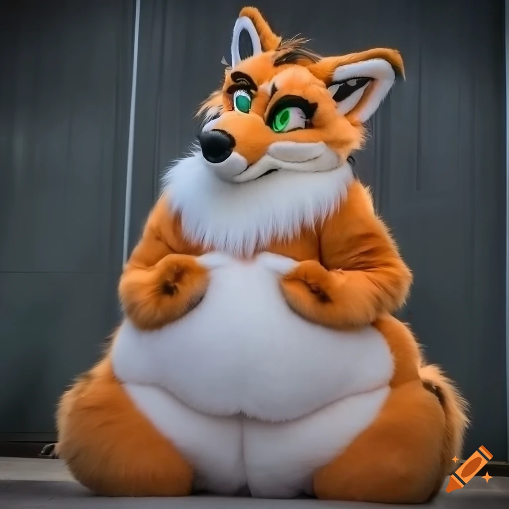 Furry fox costume with a large belly on Craiyon