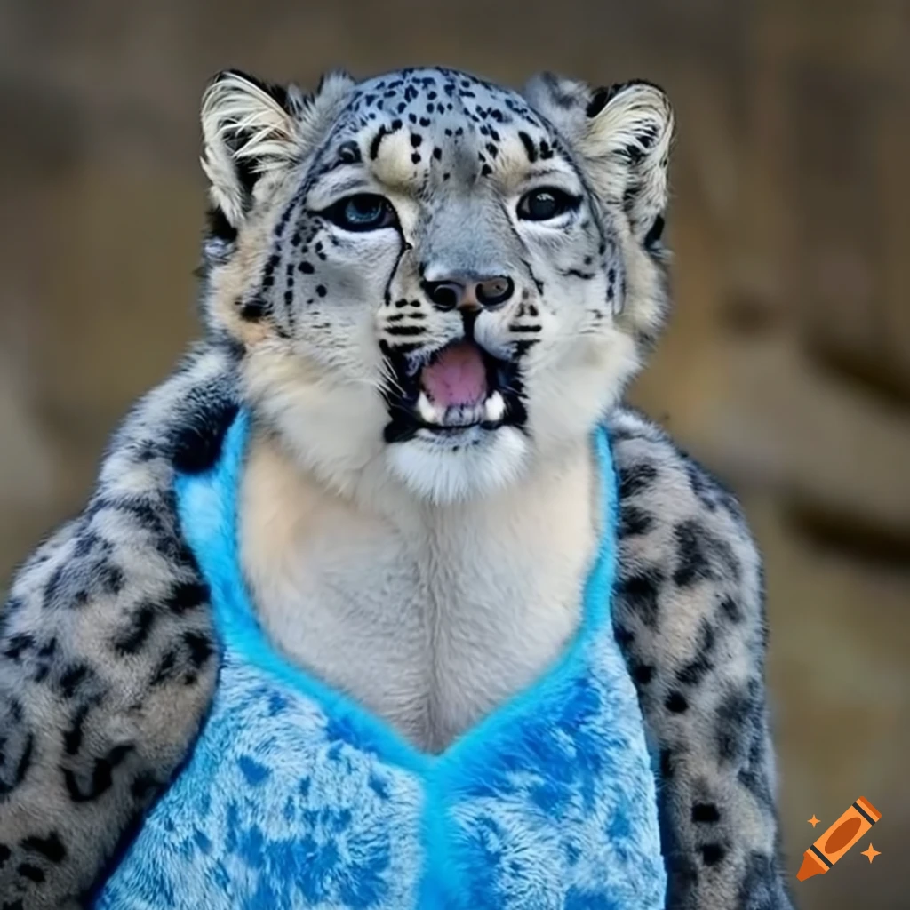 Snow leopard wearing a blue onesie on Craiyon