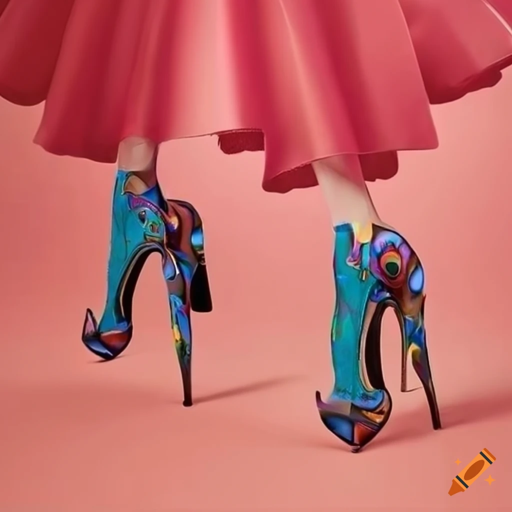 Colorful surreal chicken leg high heels with keyholes on Craiyon