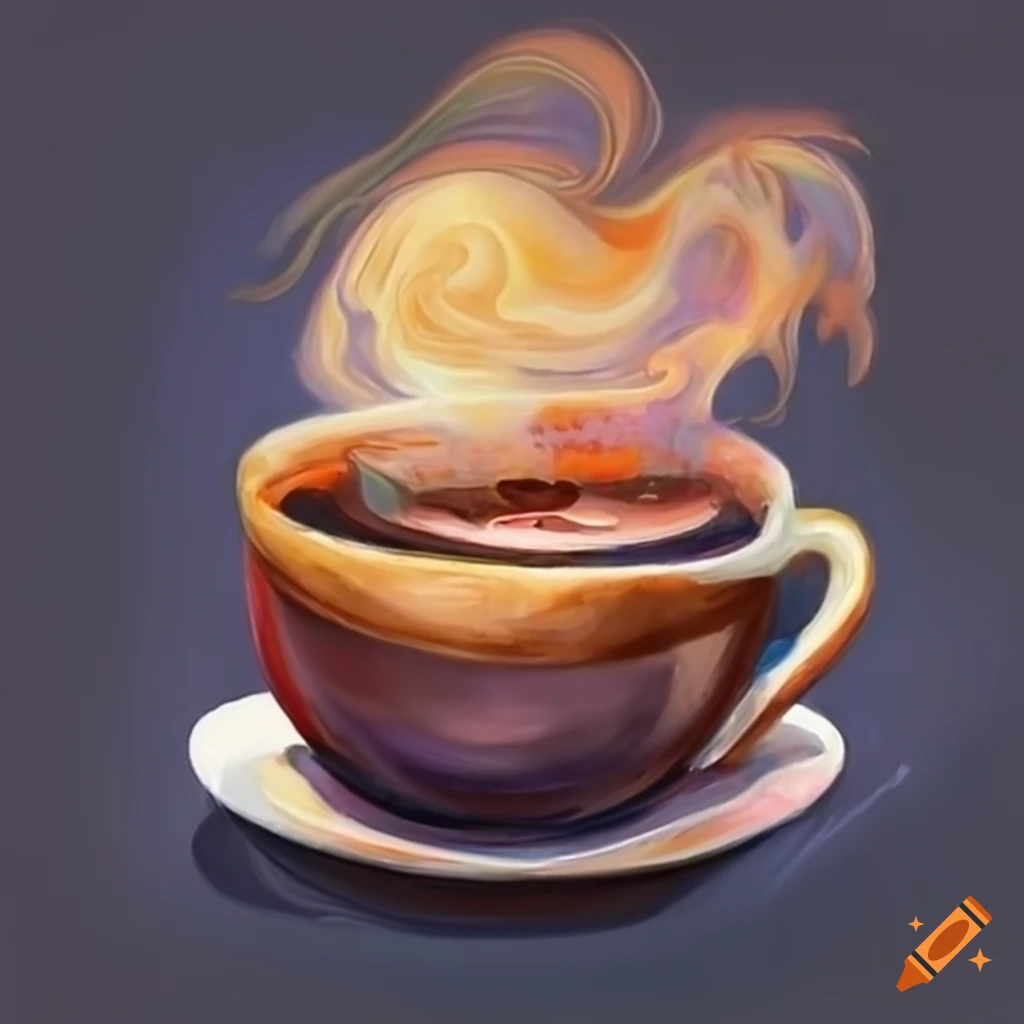 Vibrant painting of a coffee cup with steam on Craiyon