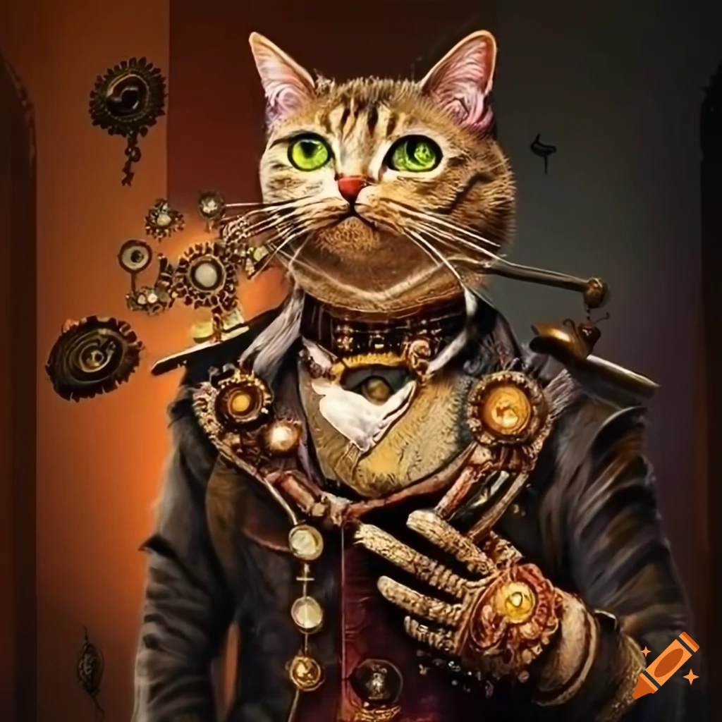 Steampunk cat artwork on Craiyon