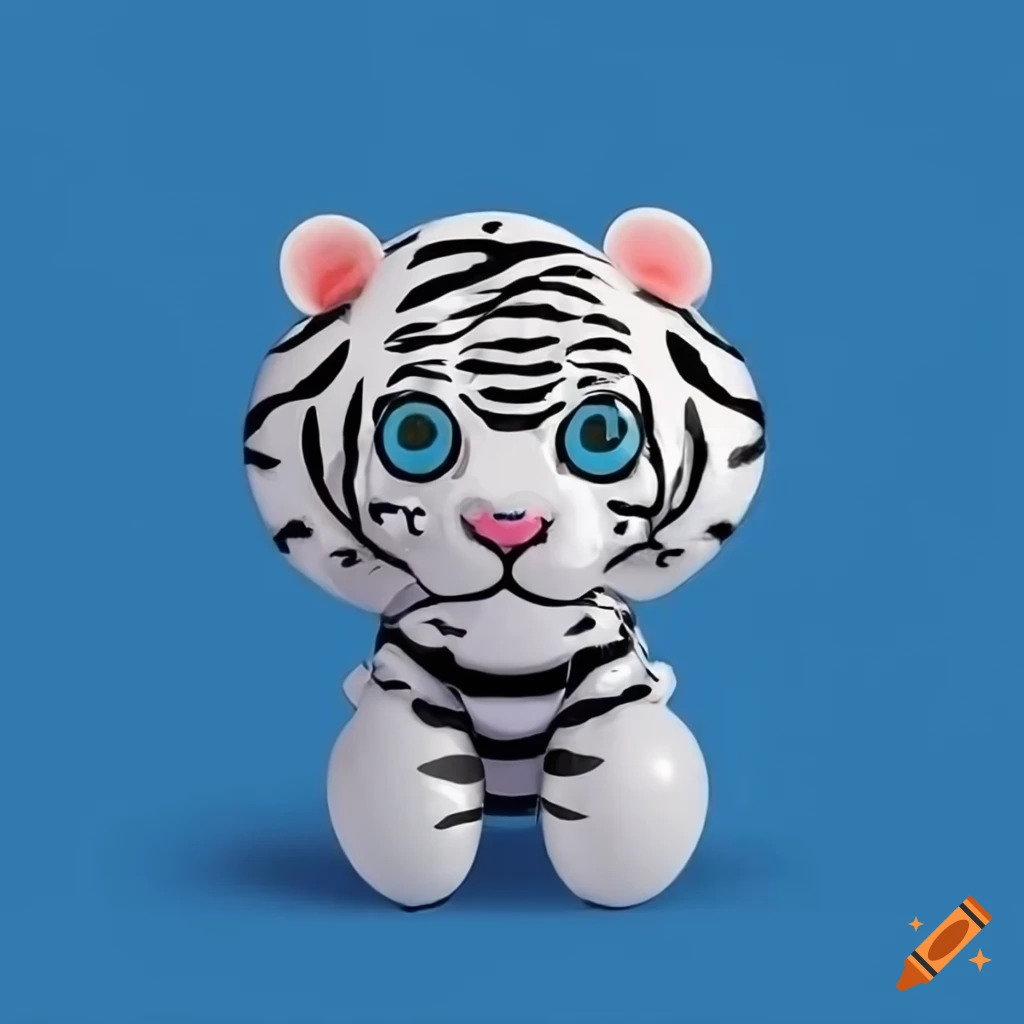 Balloon animal of a chubby white tiger with blue stripes on Craiyon