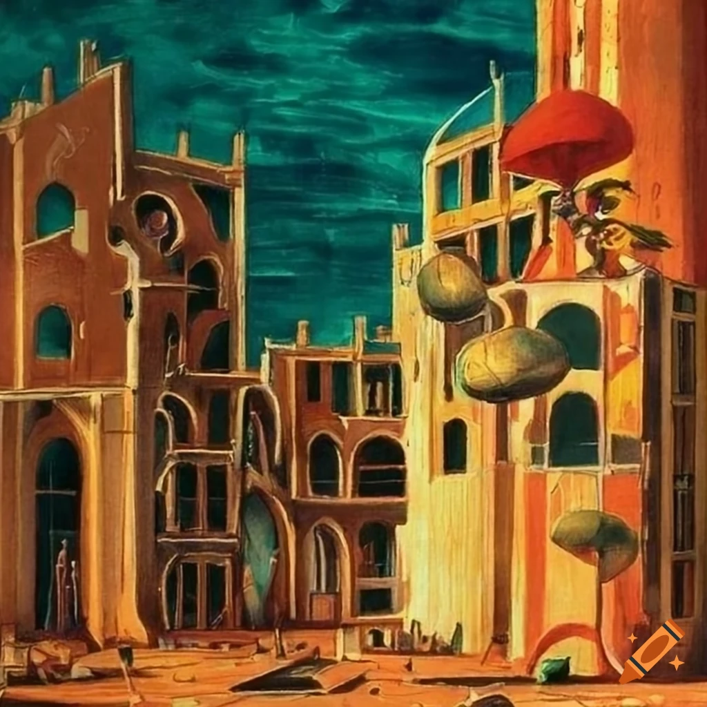 Detail of Paolo Uccello's artwork depicting a futuristic derelict ...