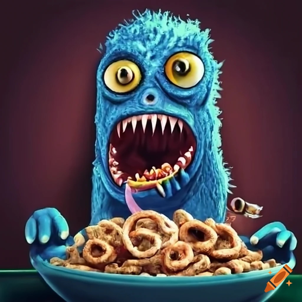Funny image of a monster eating cereal on Craiyon