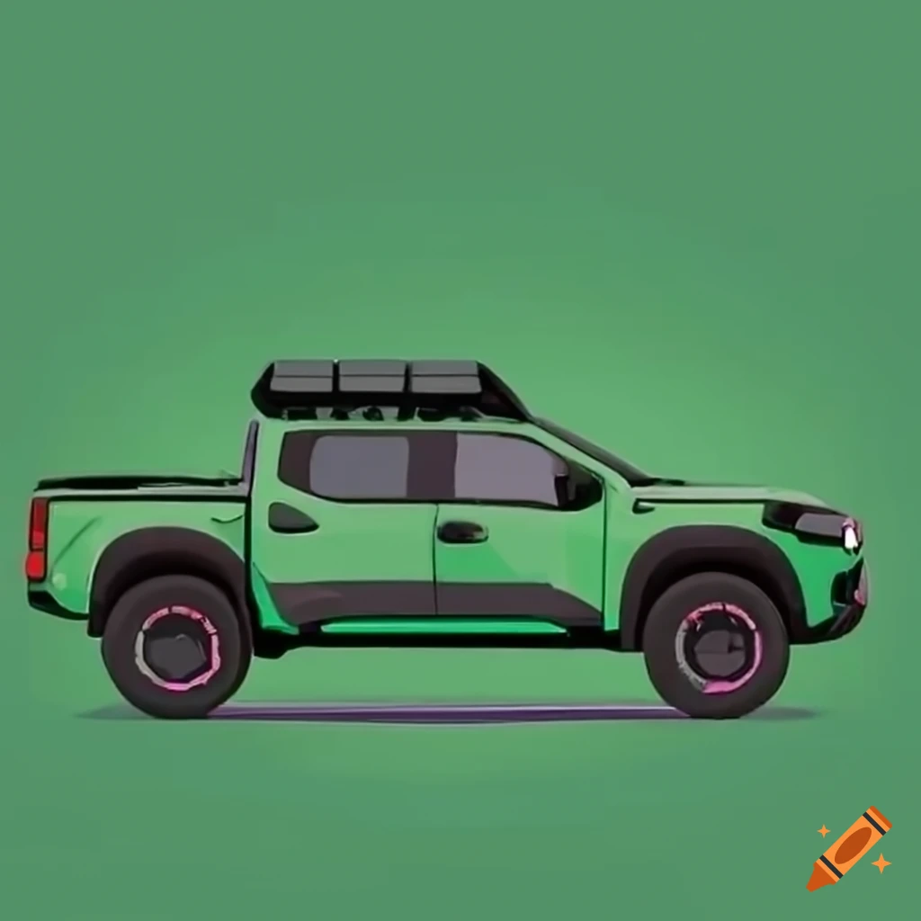 Green Nissan Frontier Pro4x off-roading truck on Craiyon