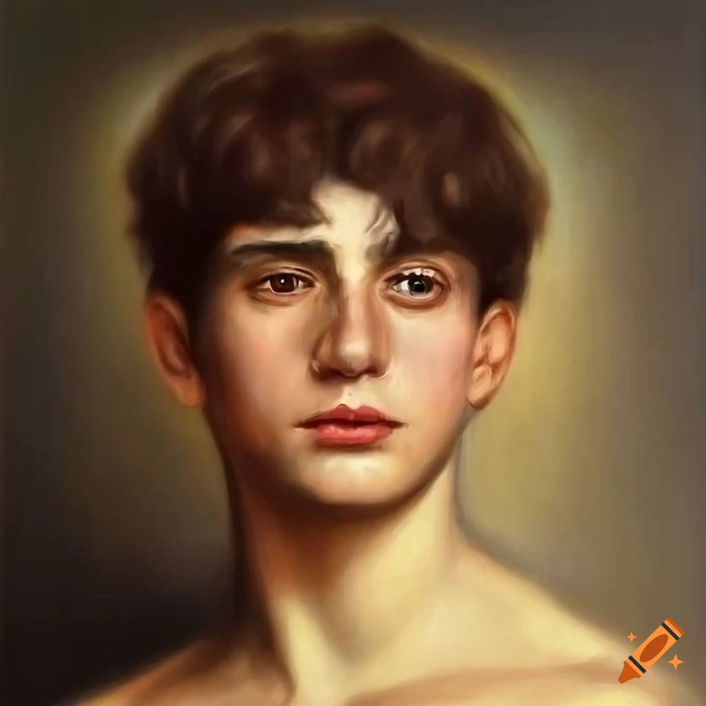 Realistic painting of a confident male god on Craiyon