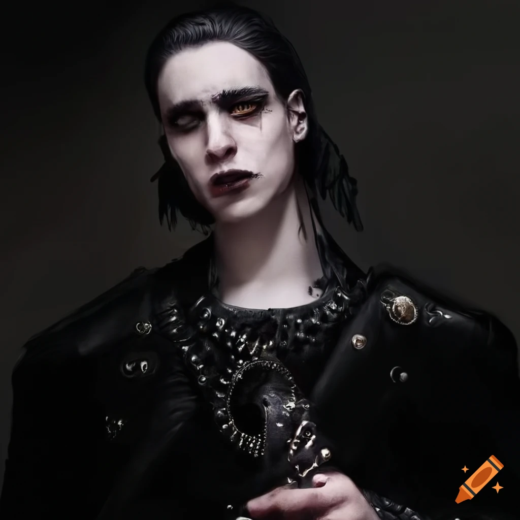 Hyperrealistic portrait of a young gothic man with black studded ...