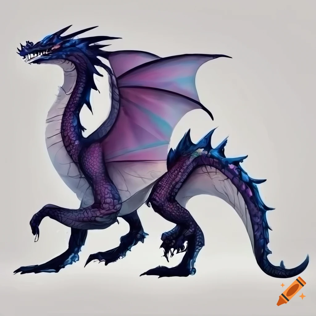 Detailed side view illustration of a dragon with wings on Craiyon