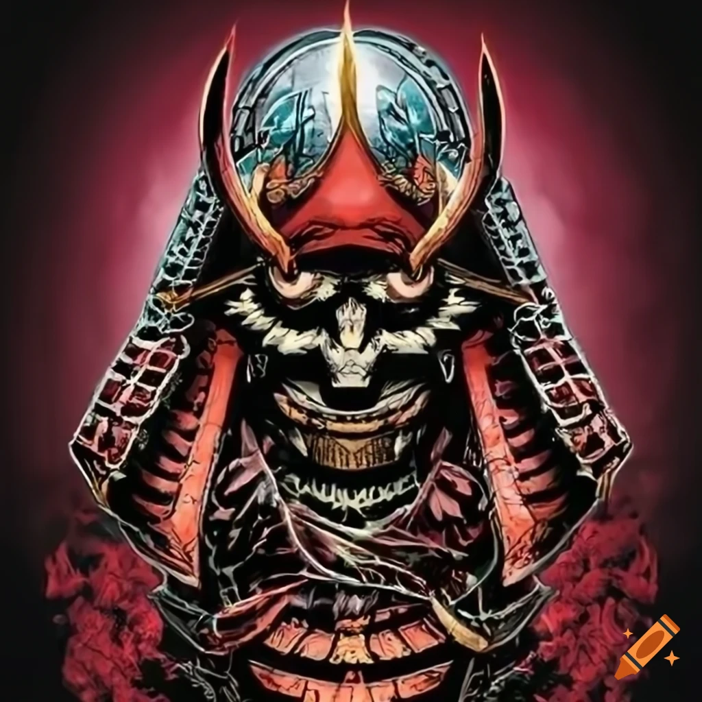 Psychedelic heavy metal fantasy samurai logo on Craiyon