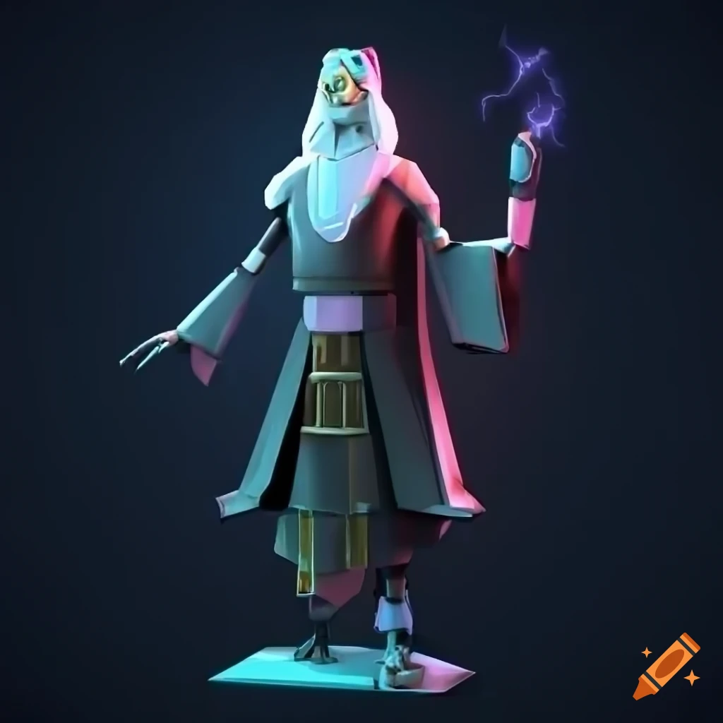 3D render of a robot wizard casting lightning spell on Craiyon