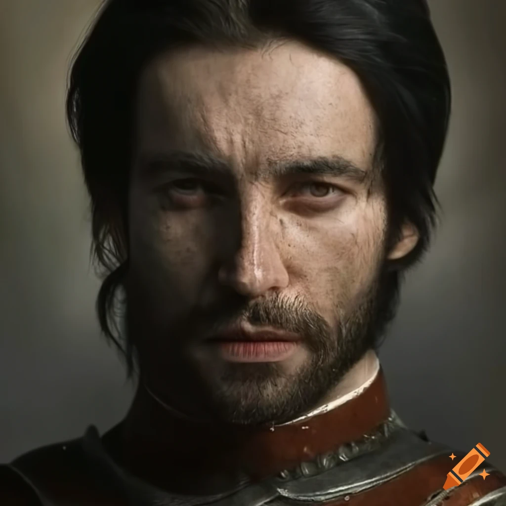 Hyperrealistic artwork of a noble lord in black leather armor on Craiyon