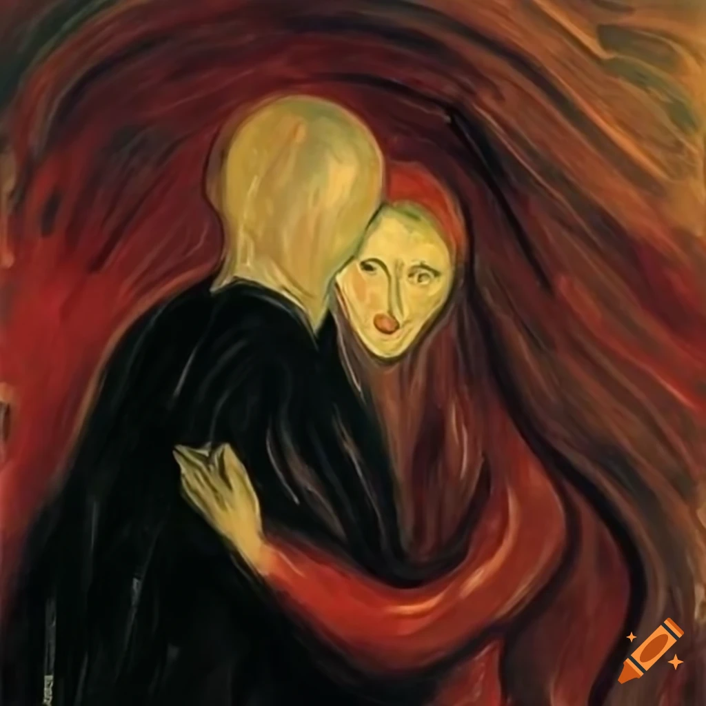 Painting inspired by edvard munch's love and pain on Craiyon