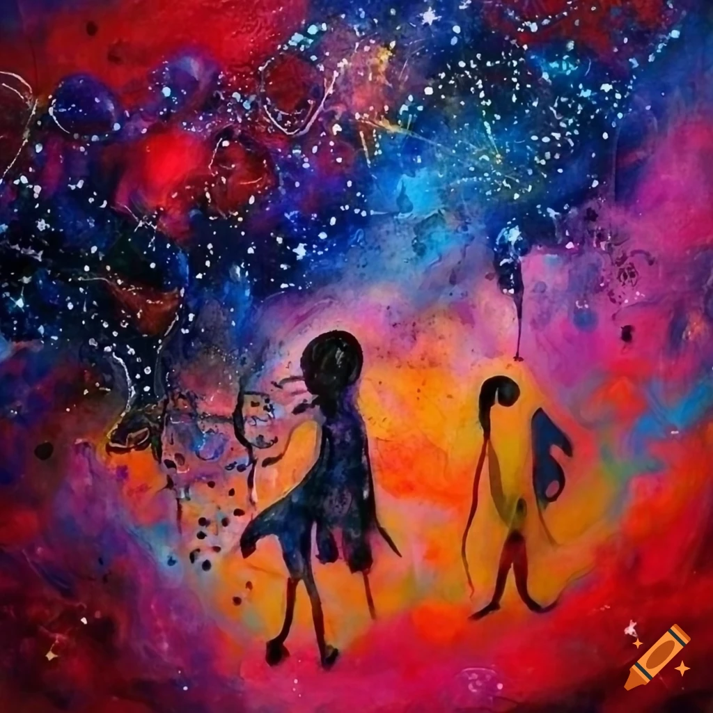 Abstract painting of constellations shaped like hearts on Craiyon