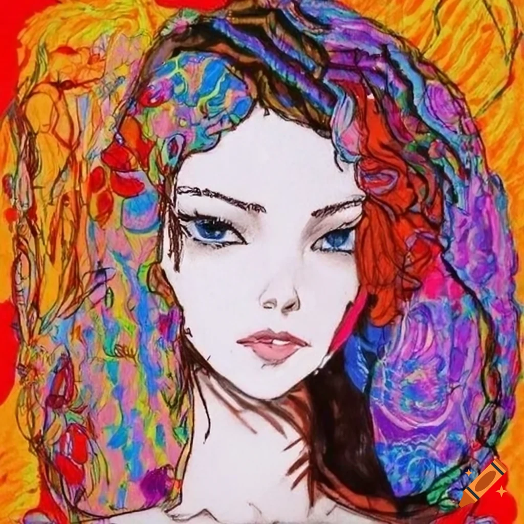 Portrait of a fashion anime drawing with abstract art elements